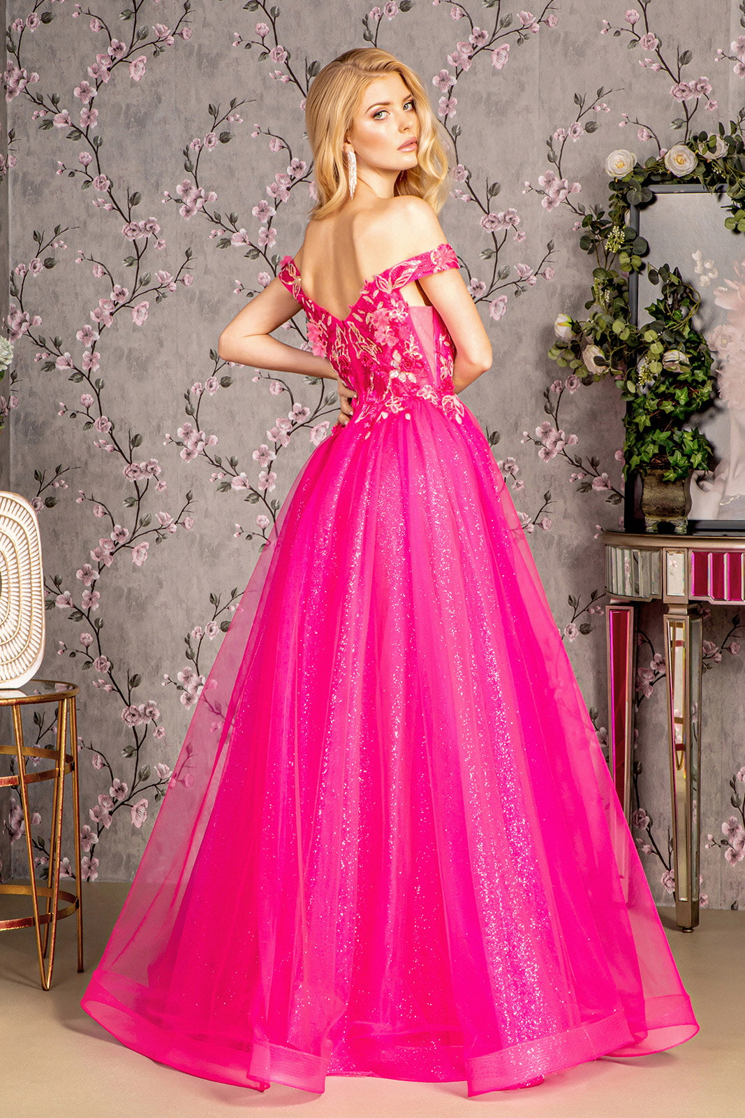 Fuchsia Long Formal 3D Flower A line Prom Dress for $182.0 – The Dress ...