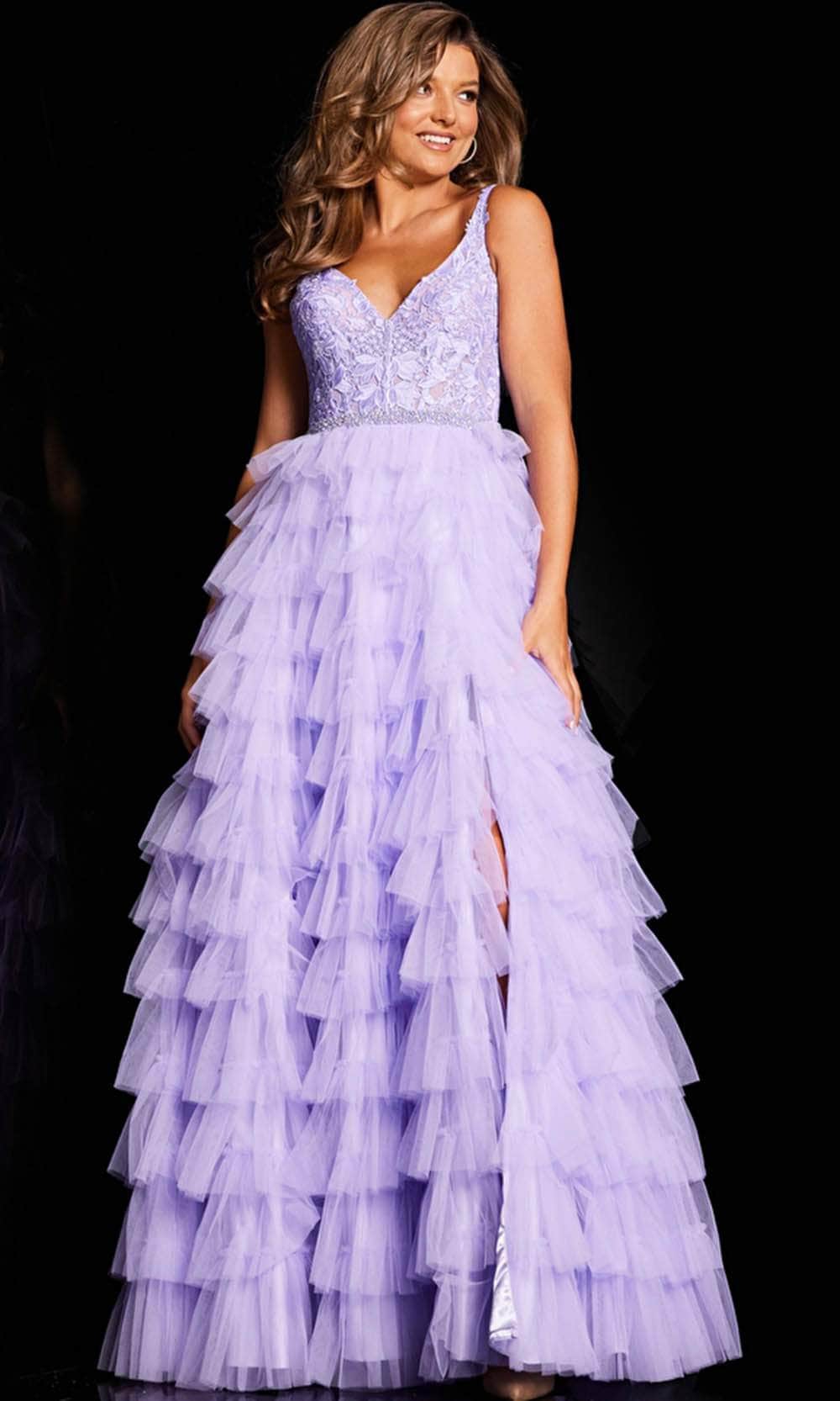 Lilac Jovani 37001 Long Formal Slit Layered Prom Dress for $319.99 ...