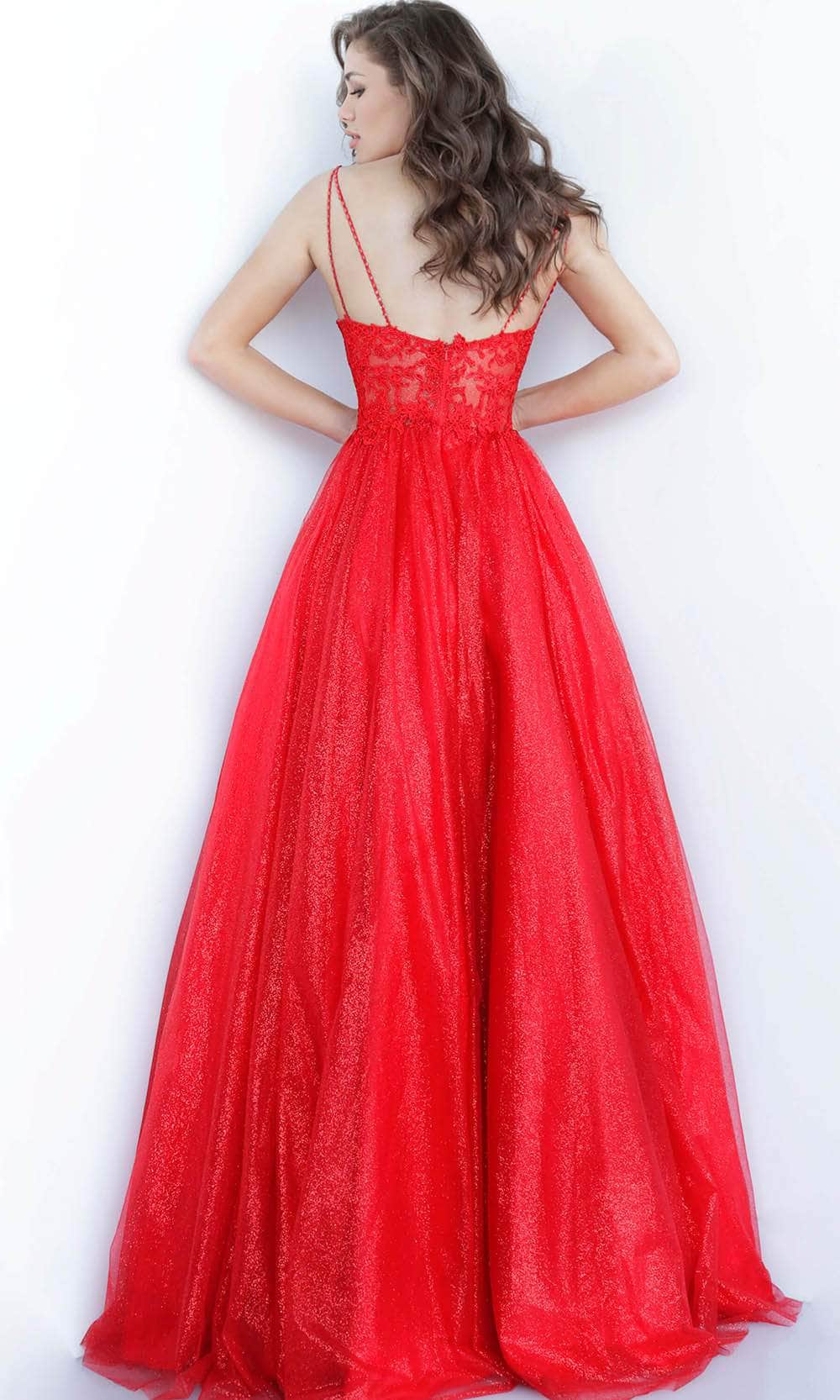 Hot Pink Jovani 67051 Prom Long Spaghetti Strap Metallic Ball Gown For 5280 The Dress Outlet