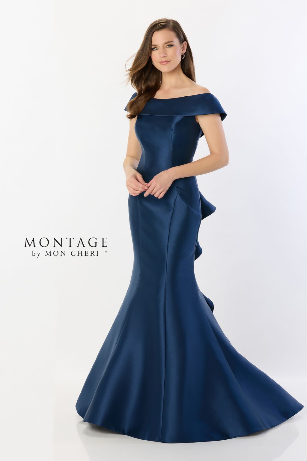 Navy Blue Montage M2237 Long Formal Ruffle Evening Dress for $585.0 ...
