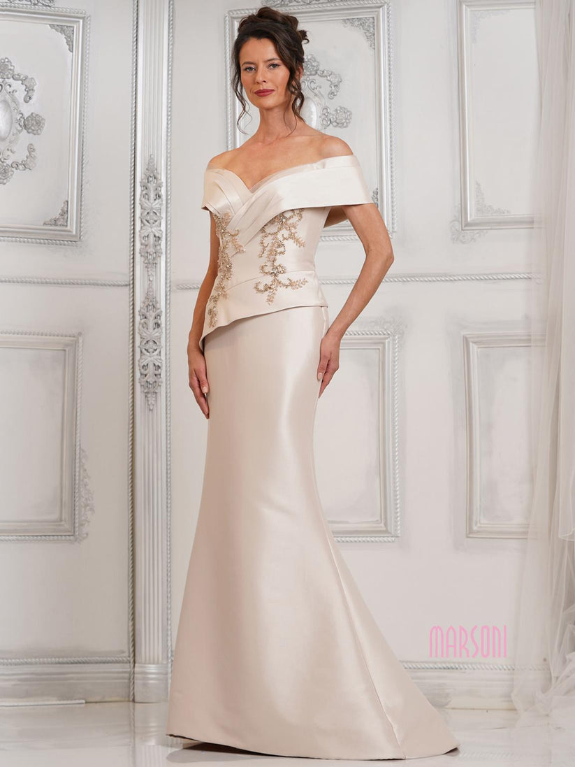 Navy Marsoni MV1312 Long Beaded Formal Fitted Evening Dress for $504.0 ...