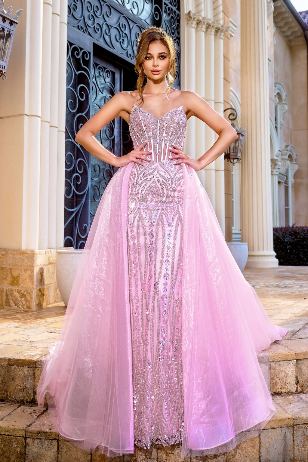 Pink Portia and Scarlett PS24529 Overskirt Long Prom Dress for $739.0 ...