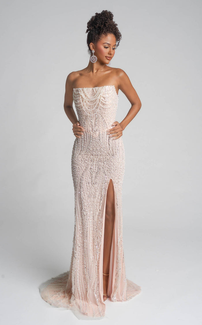 Portia and Scarlett PS26277 Corset Beaded Formal Long Fitted Prom Dres