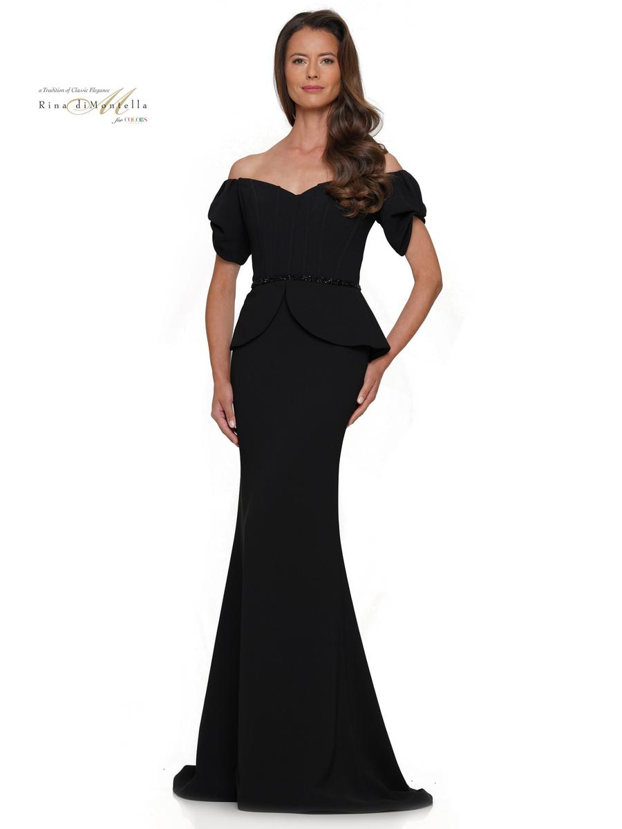 Black Rina di Montella RD2965 Fitted Peplum Long Formal Dress for $658. ...