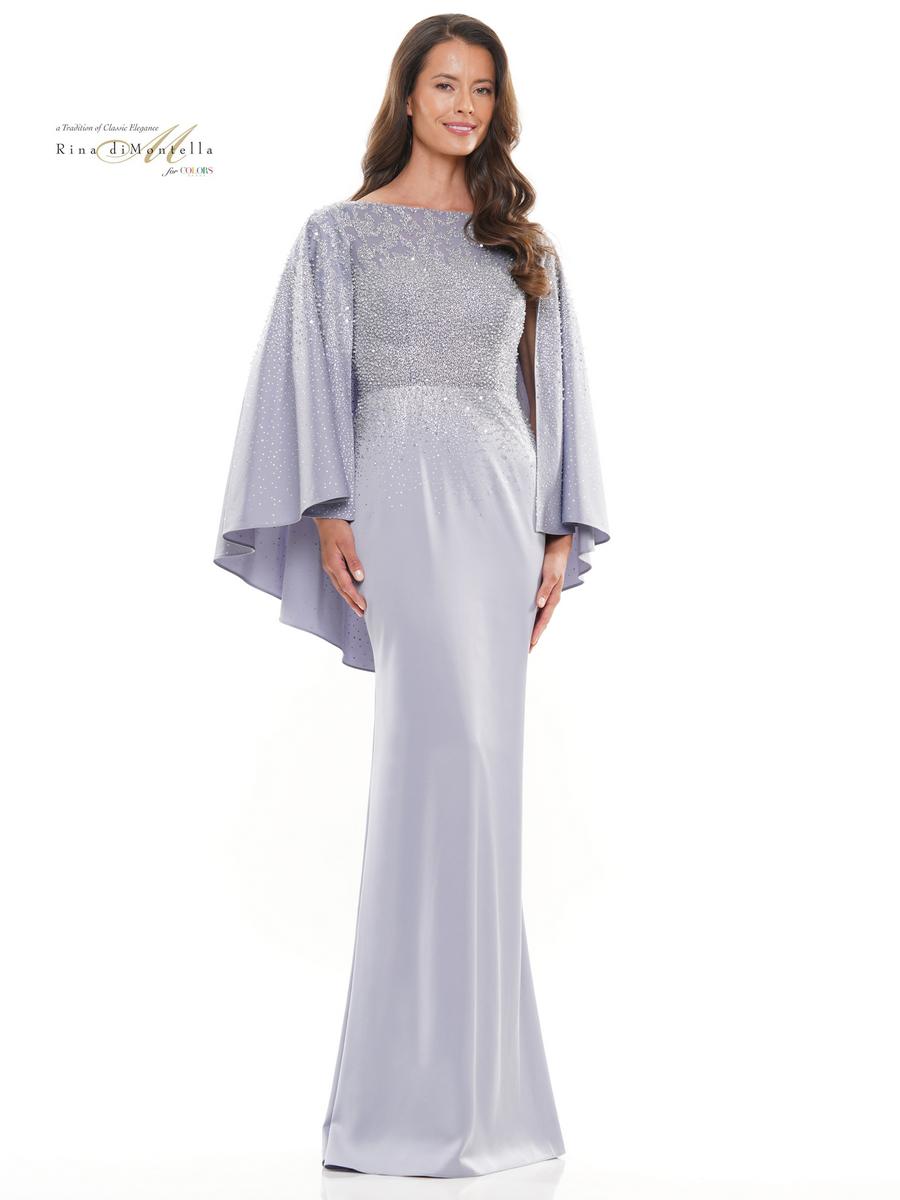 Teal Rina di Montella RD2989 Mother of the Bride Long Formal Cape Dress ...