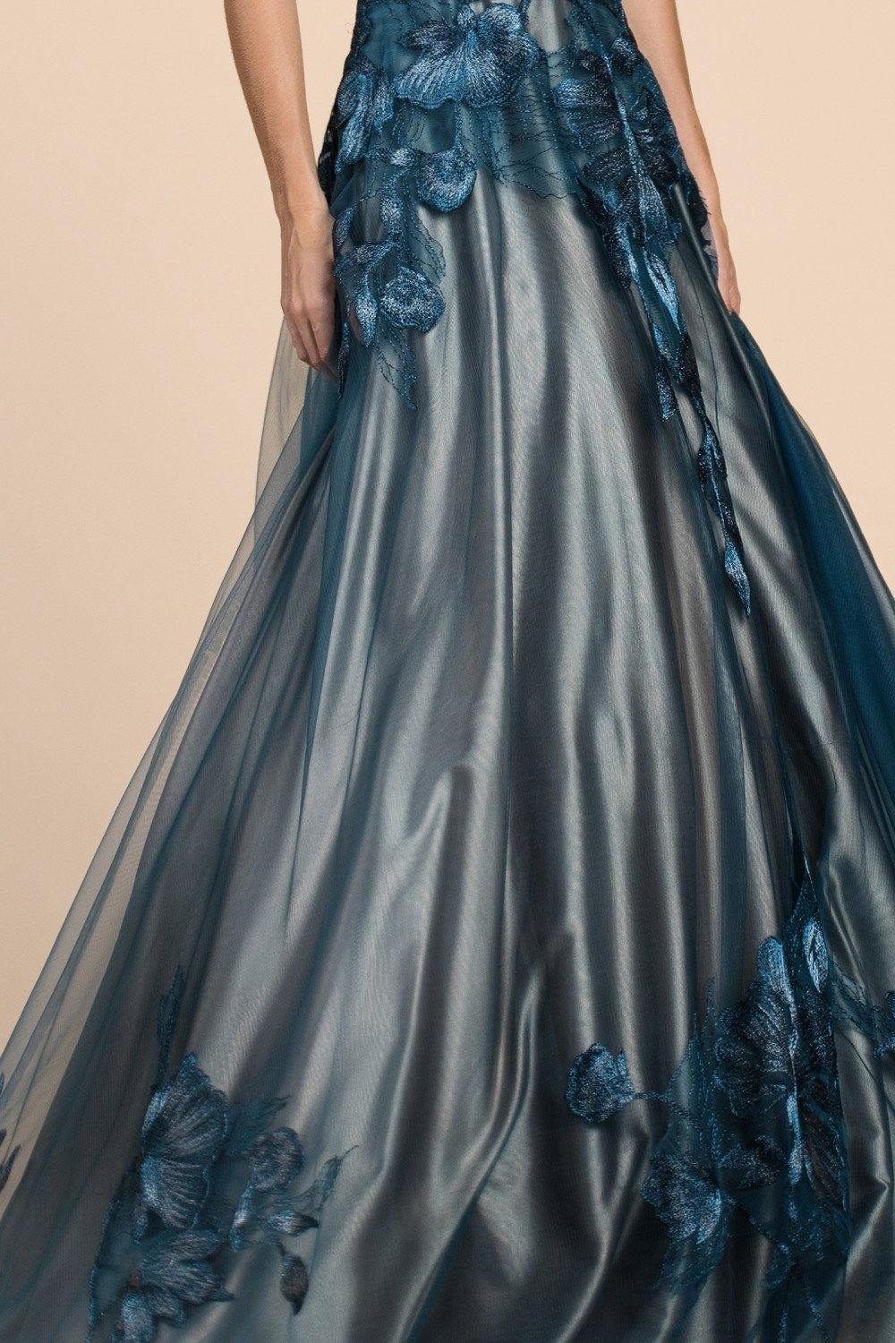 Champagne Andrea & Leo CDA0081 Metallic Flora Long Prom Dress for $319. ...