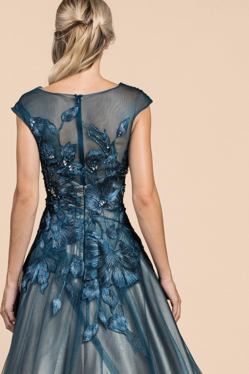 Champagne Andrea & Leo CDA0081 Metallic Flora Long Prom Dress for $319. ...