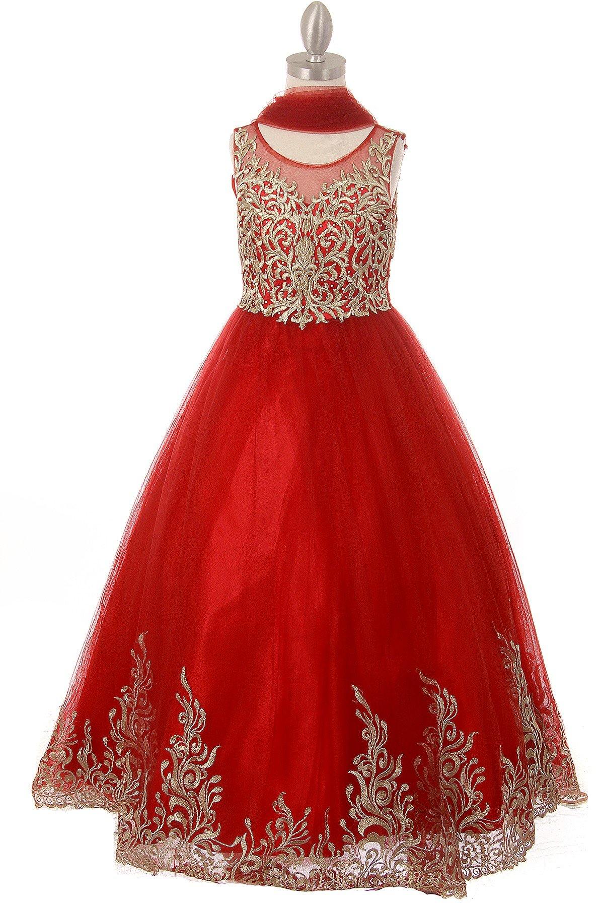 Red Beaded with Embroidered Hemline Gown Flower Girl Dress for $172.99 ...