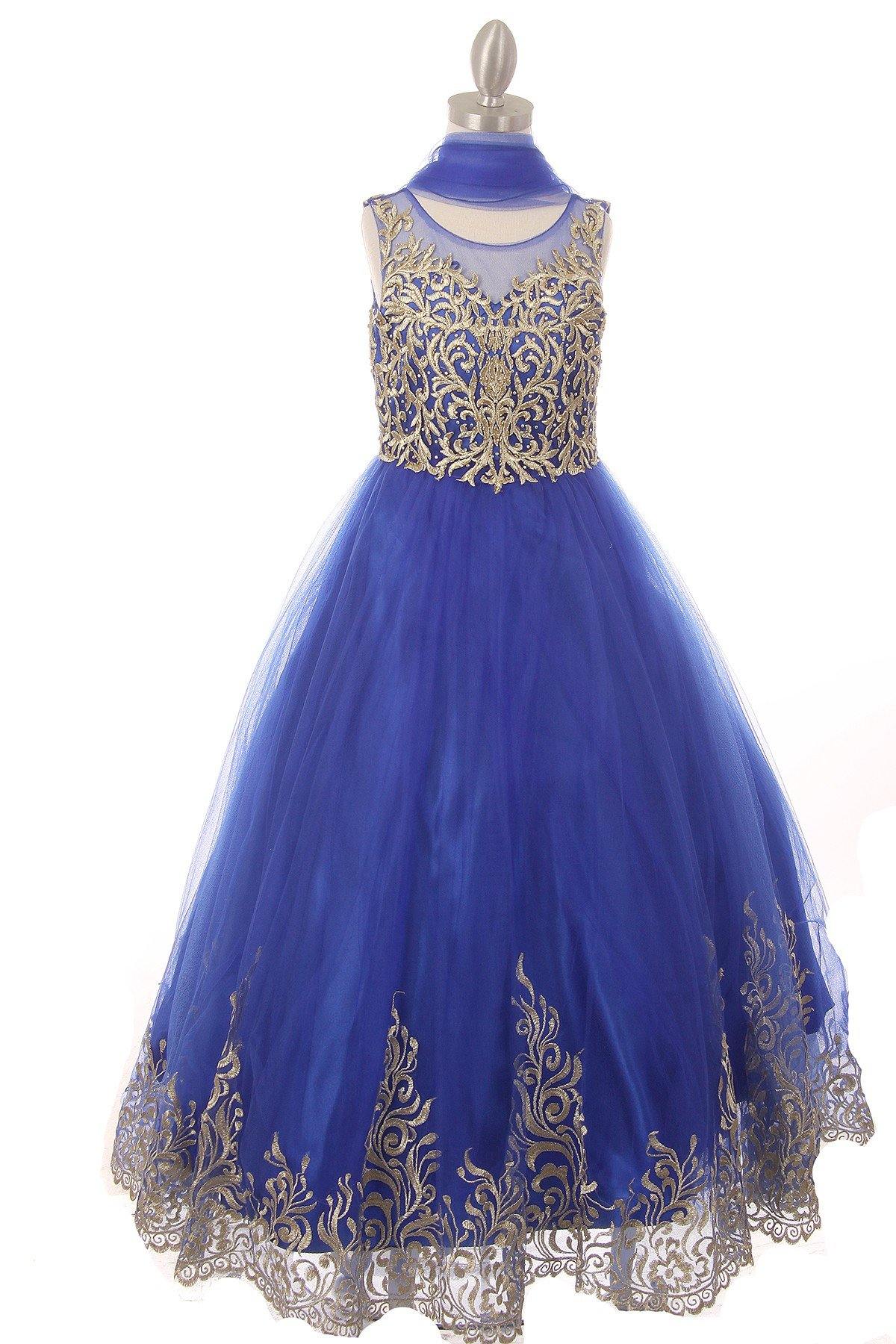 Royal Blue Beaded with Embroidered Hemline Gown Flower Girl Dress for ...