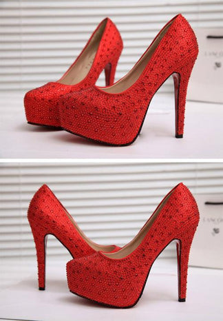 Silver Bridal Wedding Platform High Heels Prom Shoes | DressOutlet for ...