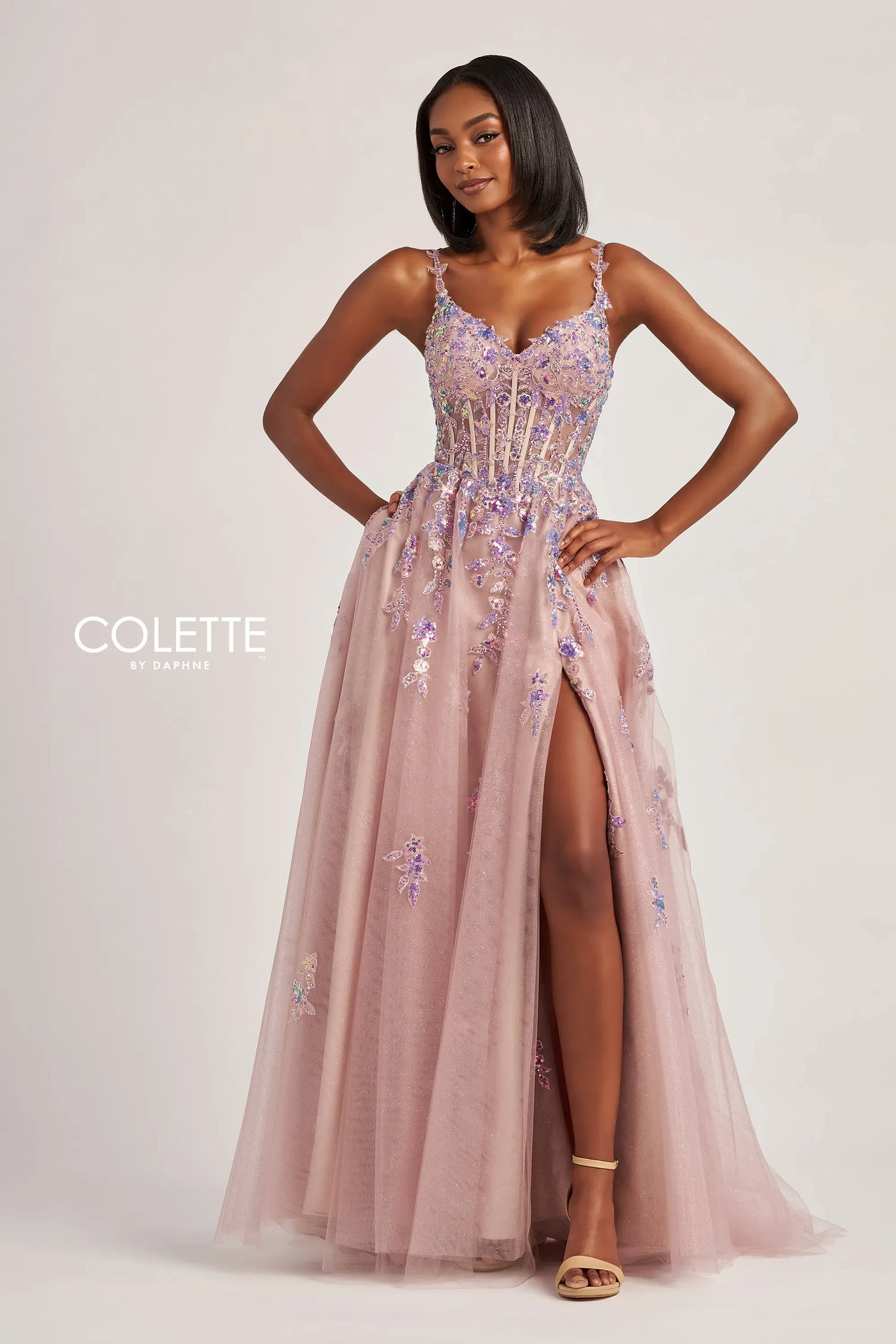 Colette by Daphne CL6001 Long Formal Glitter A Line Prom Dress