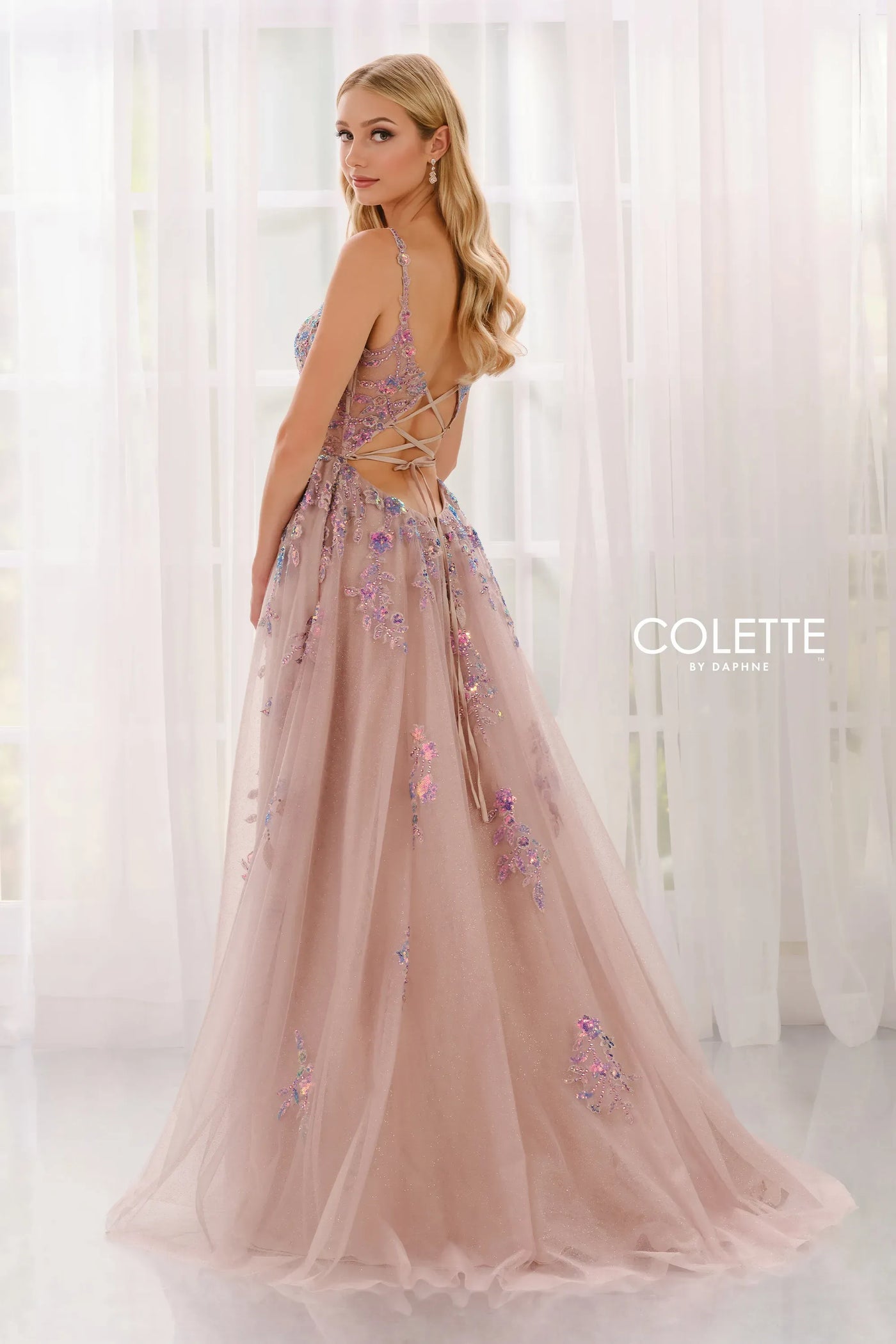 Colette by Daphne CL6001 Long Formal Glitter A Line Prom Dress