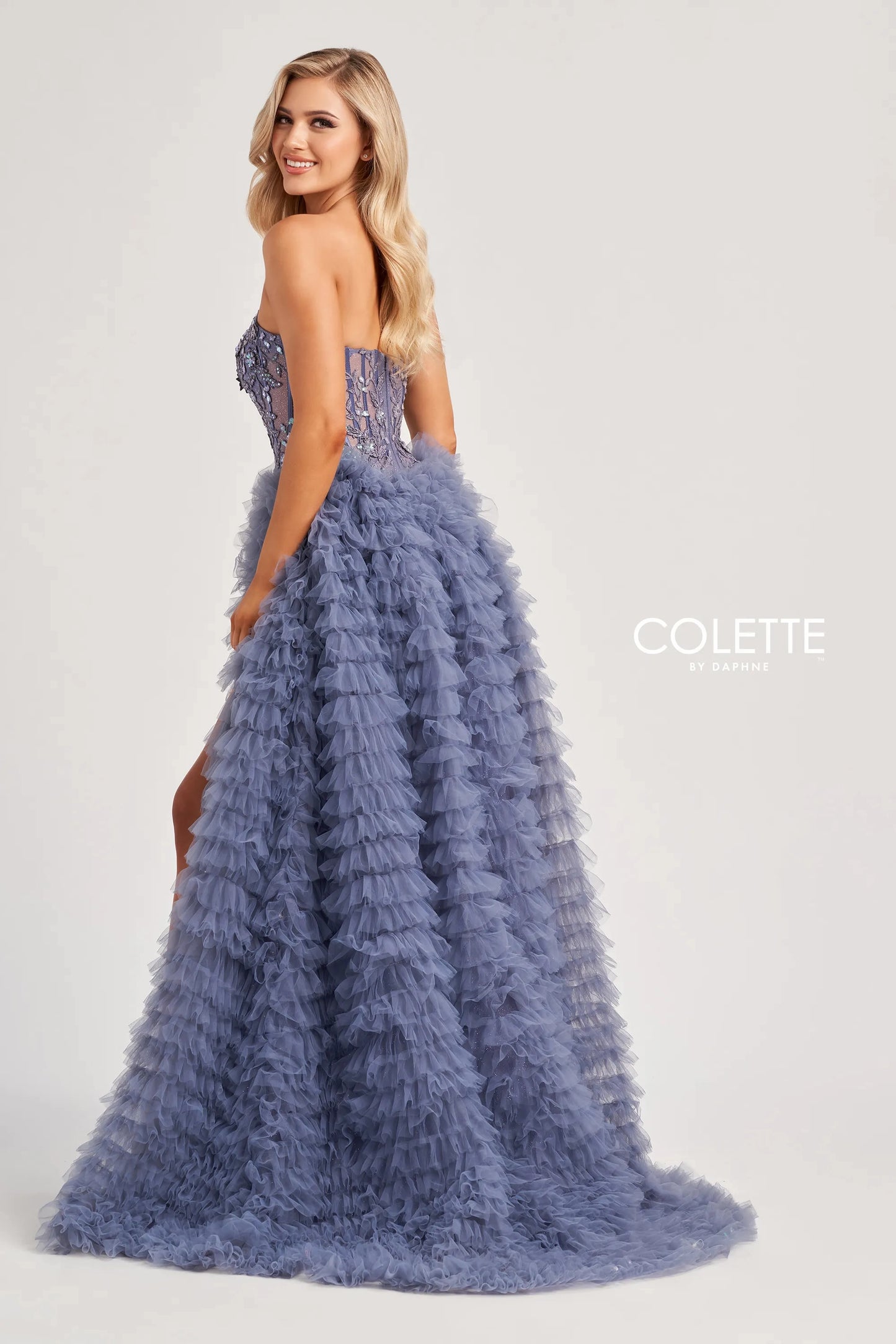 Steel Blue Colette by Daphne CL8170 Ball Gown Glitter Long Formal ...