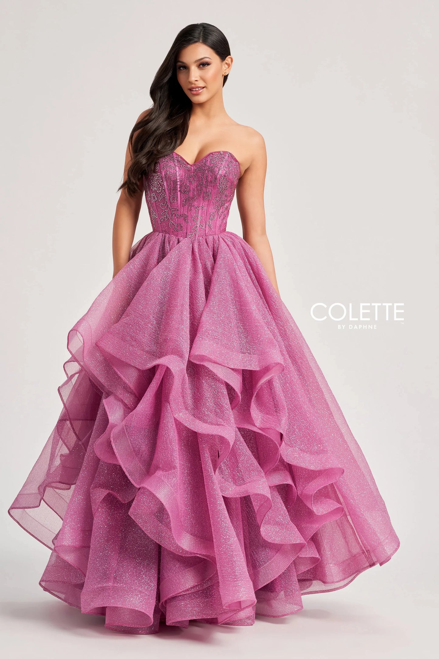 Diamond White Colette by Daphne CL8200 Long Glitter Ball Gown Formal ...