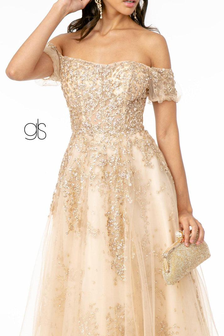 Champagne Embellished Glitter Mesh Long Prom Dress for $273.99 – The ...
