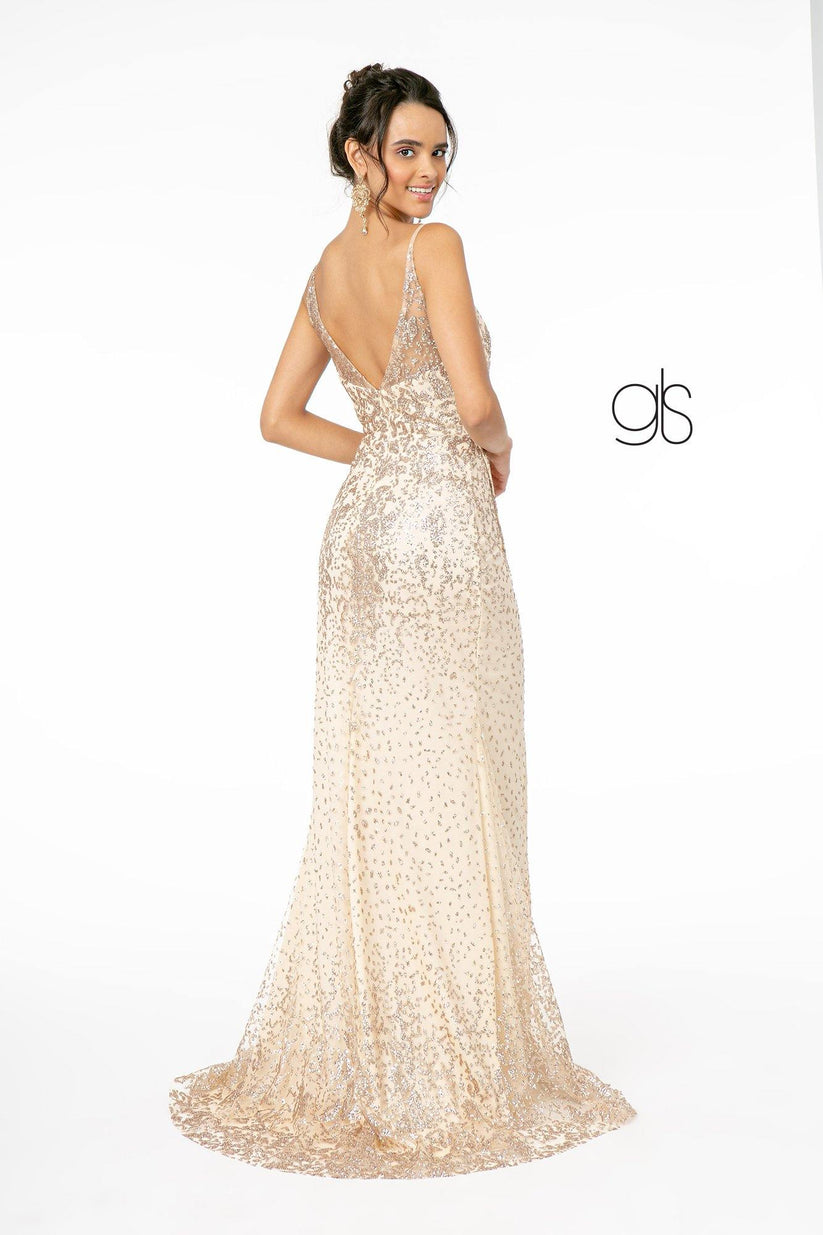 Light Gold Glitter Mesh Illusion Long Prom Dress for $149.99 – The ...
