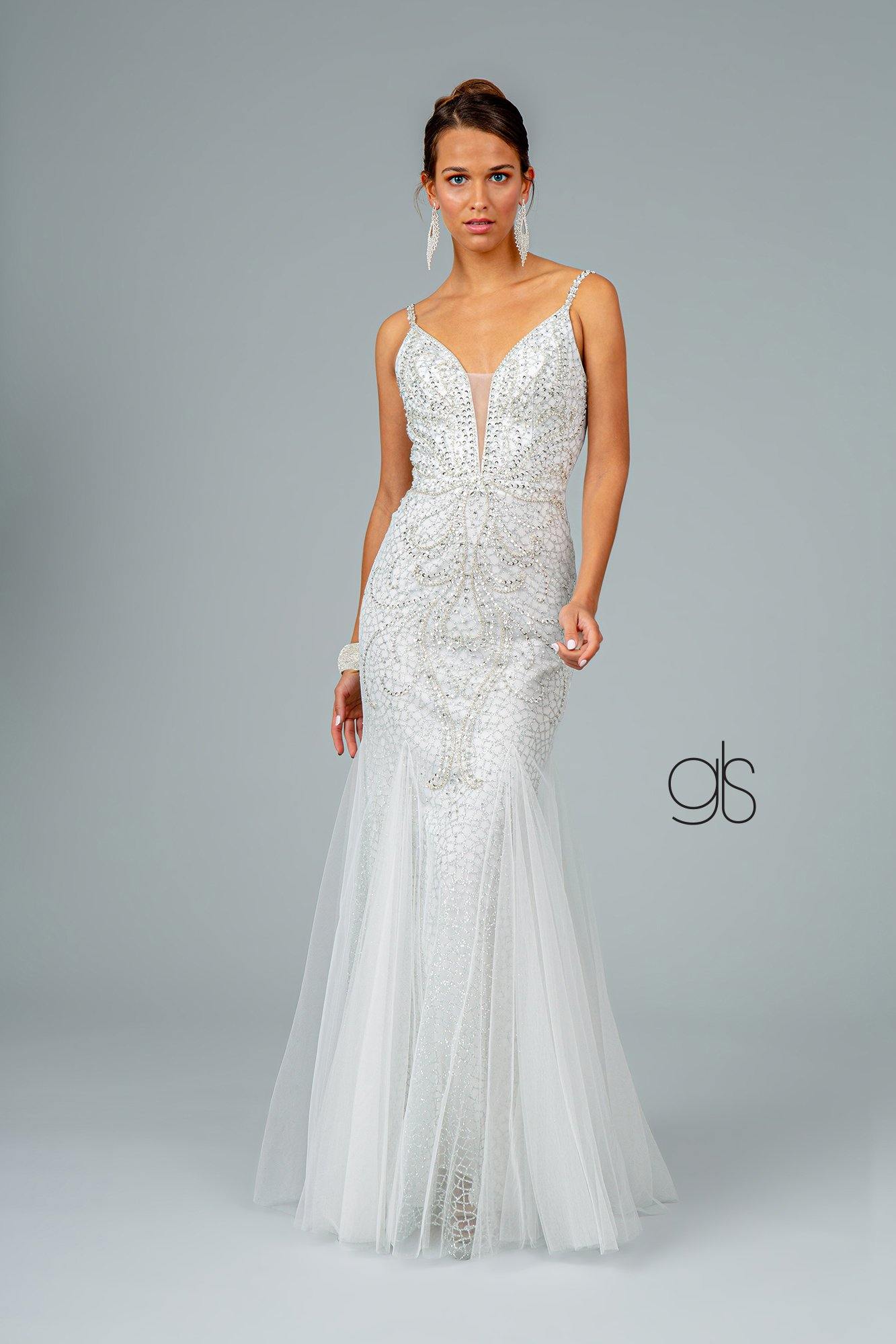 Jewel and Beads Embellished Long Prom Dress | The Dress Outlet