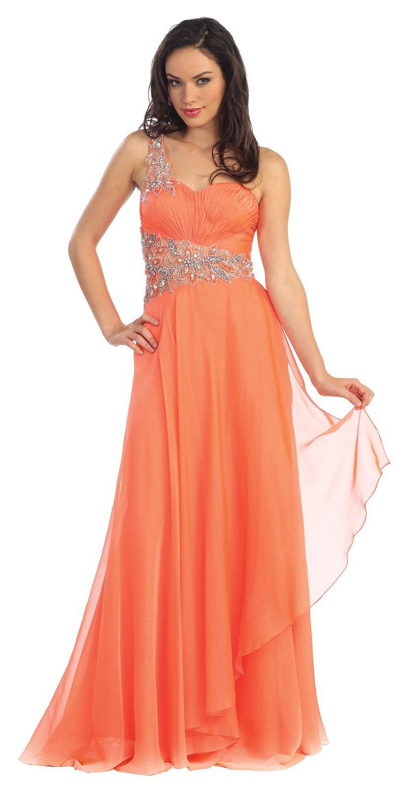Orange Jewel Embellished Long Prom Dress for $135.99 – The Dress Outlet