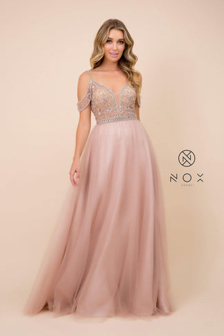 Pink Tan Long Evening Gown Prom Dress for $189.99 – The Dress Outlet