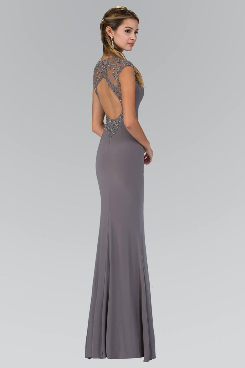 Gray Long Formal Cap Sleeve Prom Dress | DressOutlet for $181.99 – The ...