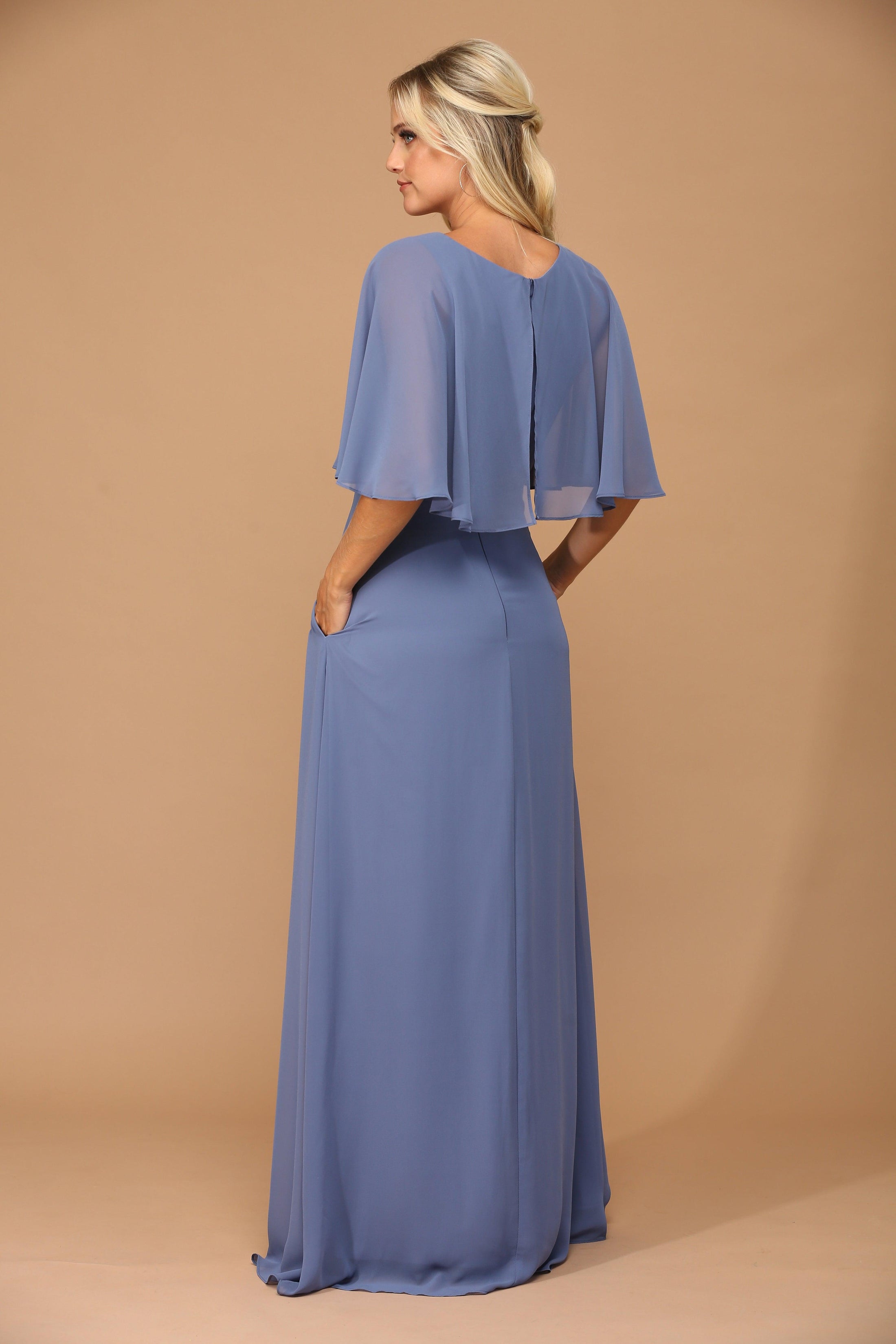 Navy Long Formal Mother of the Bride Cape Chiffon Dress for $127.99 ...