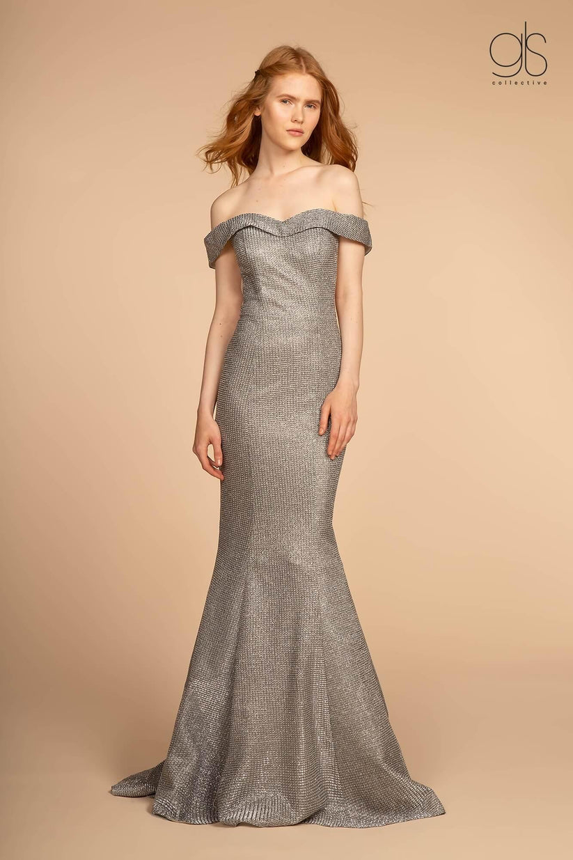 Silver Long Formal Off Shoulder Prom Dress | DressOutlet for $181.99 ...