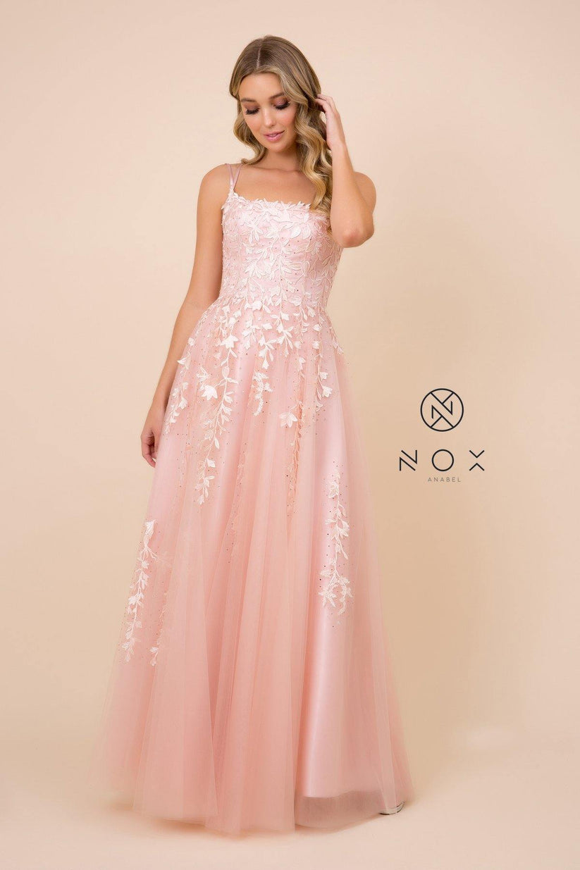 Dusty Rose Long Formal Prom Floral Applique Evening Dress for $273.99 ...