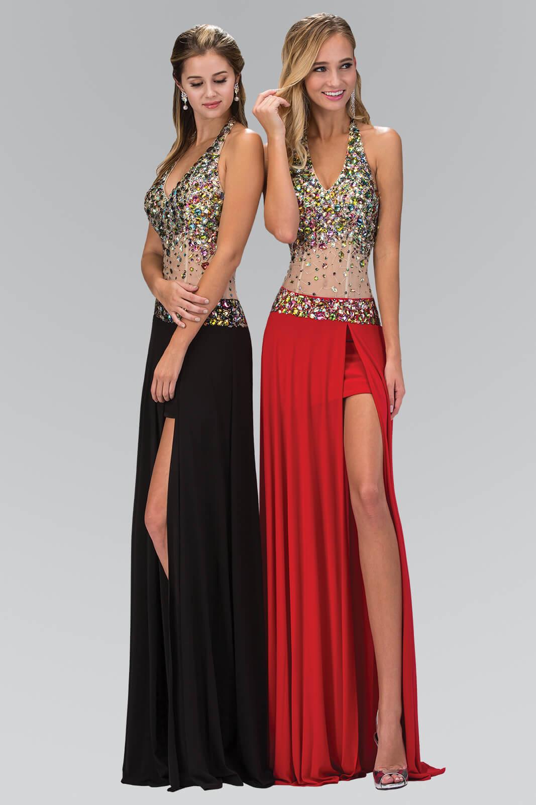 Red Long Halter Prom Formal Dress with Side Slit | DressOutlet for $158 ...