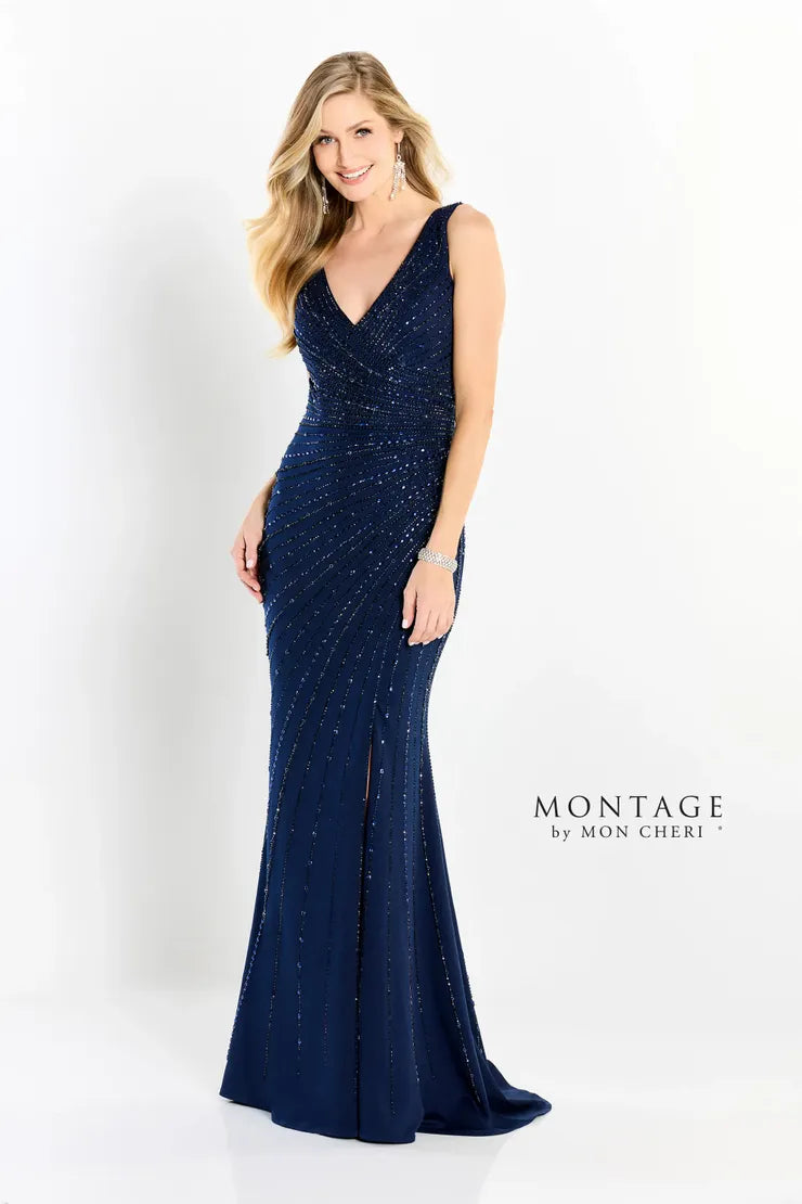 Navy Blue Montage M2211 Sequin Long Matte Formal Dress for $745.0 – The ...