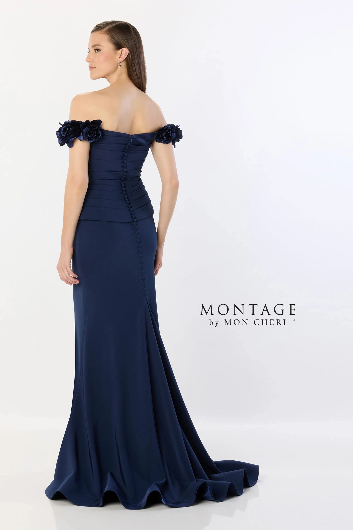 Navy Blue Montage M2242 Pleated Long Formal Mermaid Evening Dress for ...