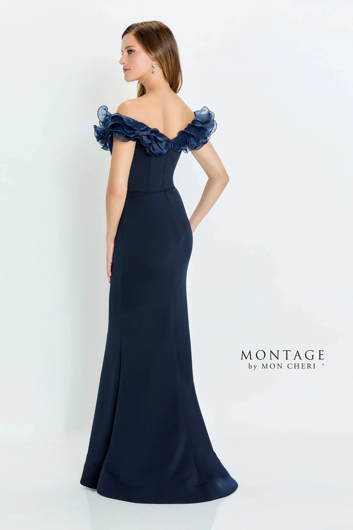 Navy Blue Montage M538 Fitted Formal Long Ruffle Evening Dress for $585 ...