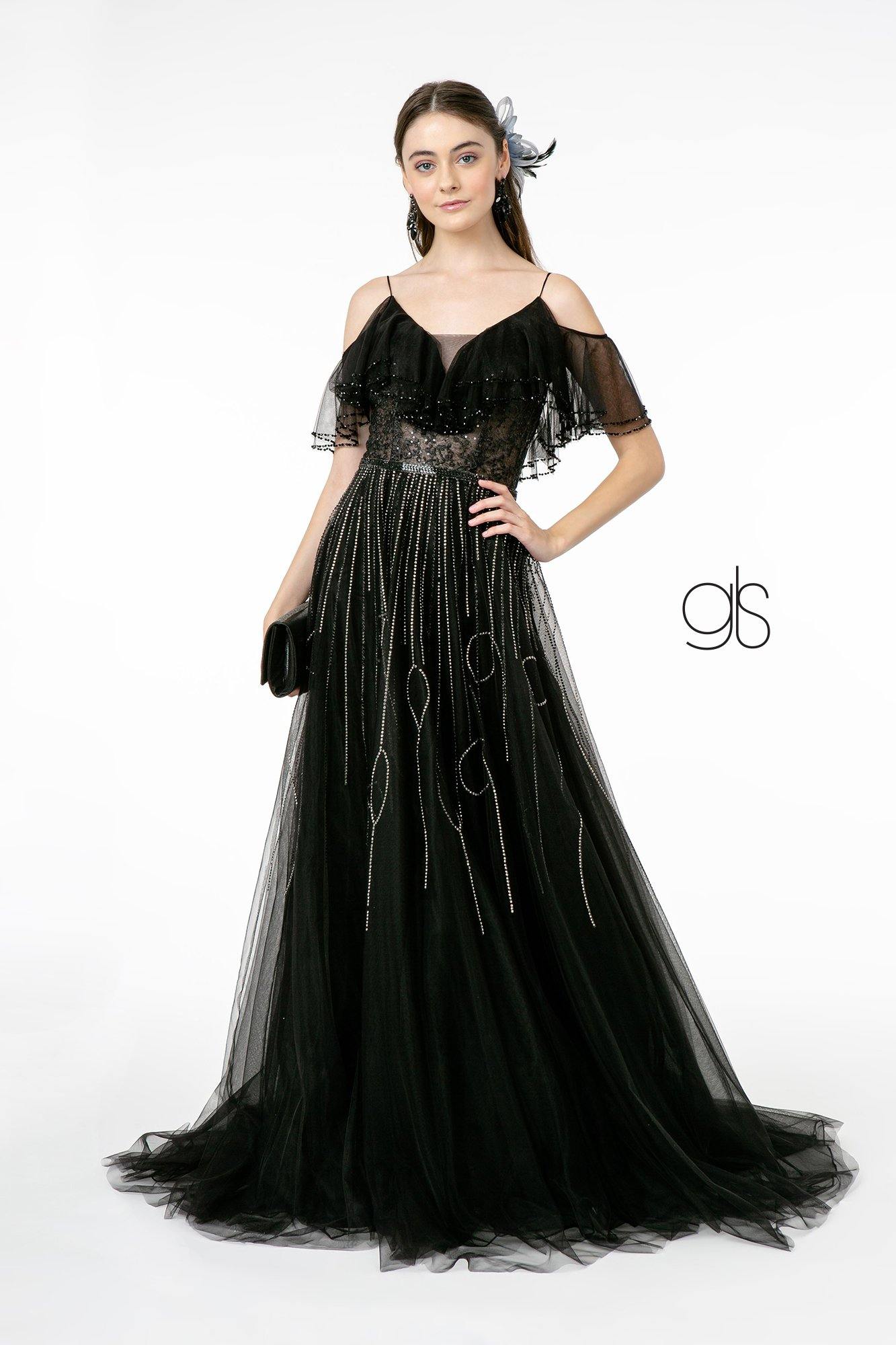 Black Mesh Layered Top Mesh Long Prom Dress for $250.99 – The Dress Outlet