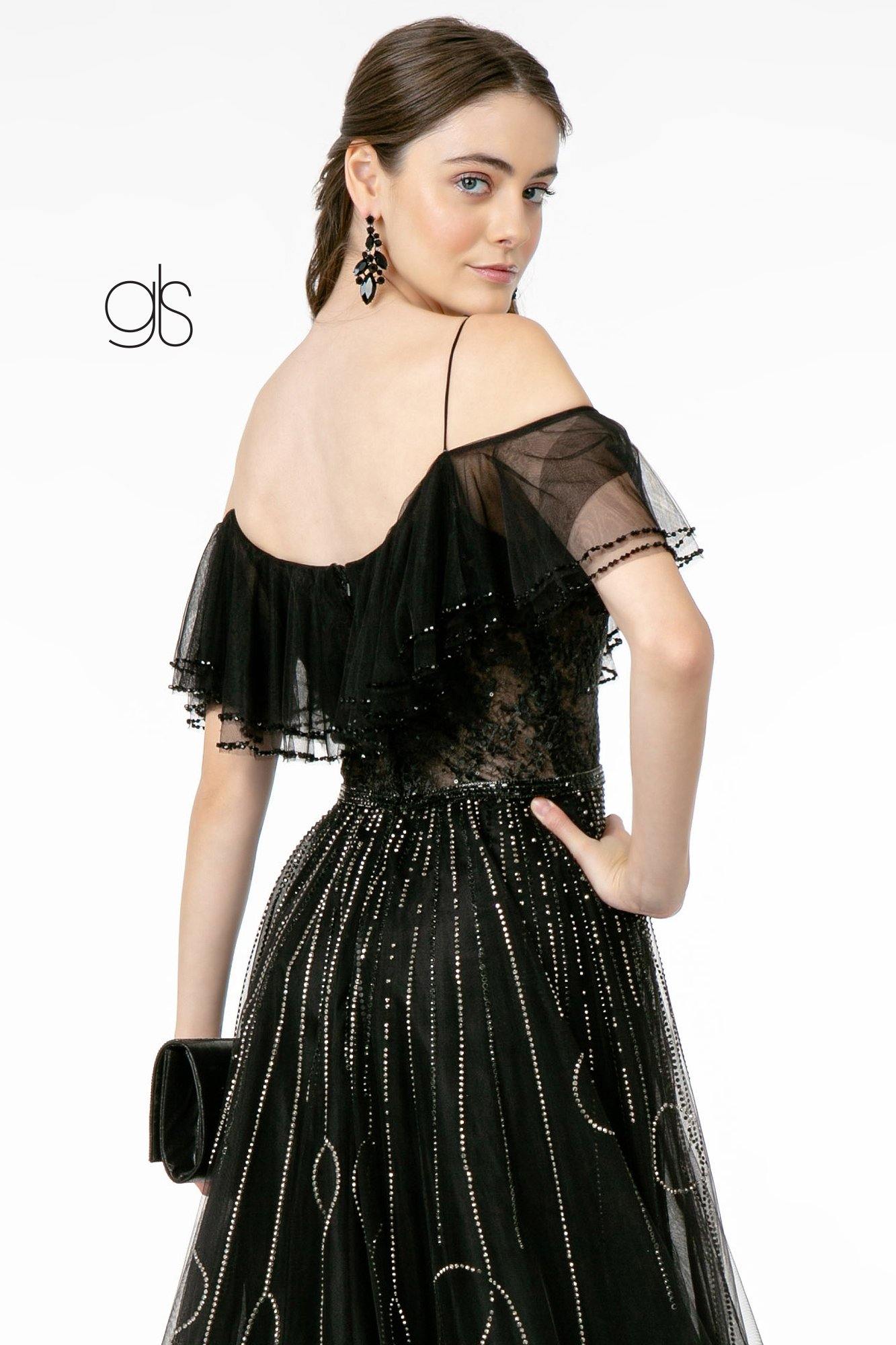 Black Mesh Layered Top Mesh Long Prom Dress for $250.99 – The Dress Outlet