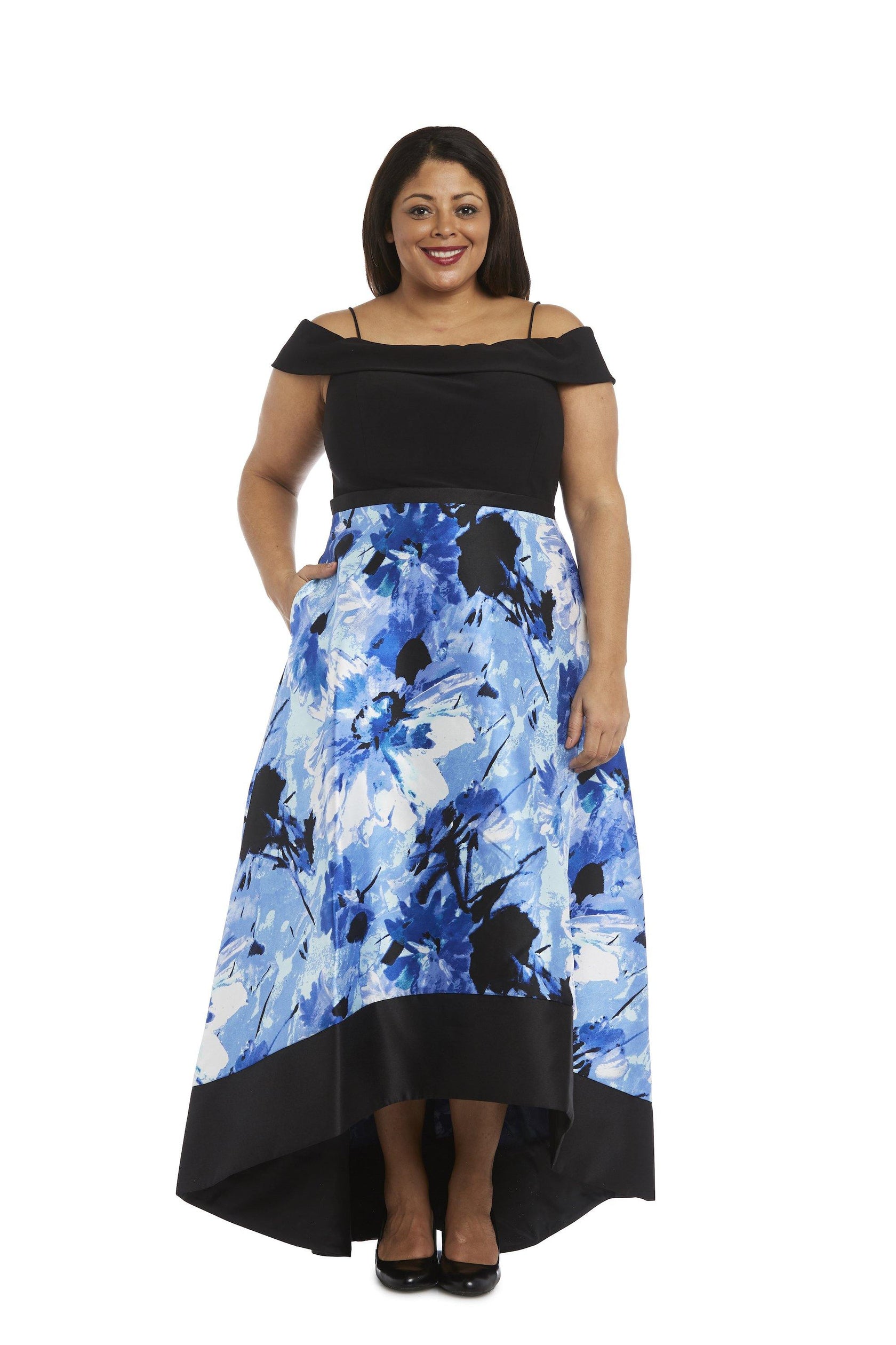 Black/Coral Morgan & Co 12336WM Plus Size High Low Print Dress for $89. ...