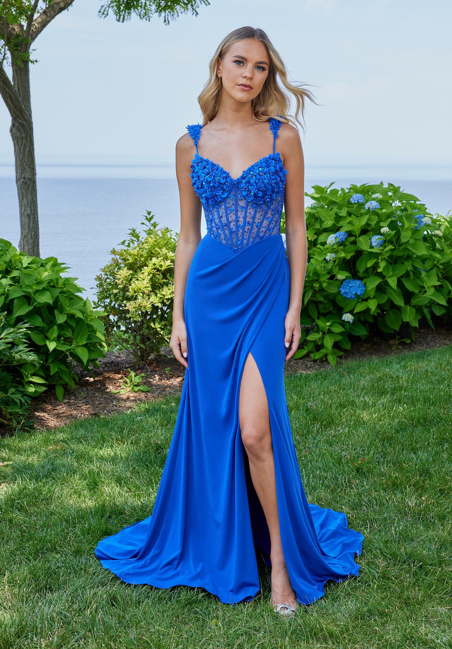 Morilee Prom 49152 Long 3D Floral Slit Formal Prom Dress