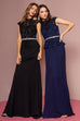 Navy Prom Cap Sleeve Peplum Evening Long Dress | DressOutlet for $158. ...