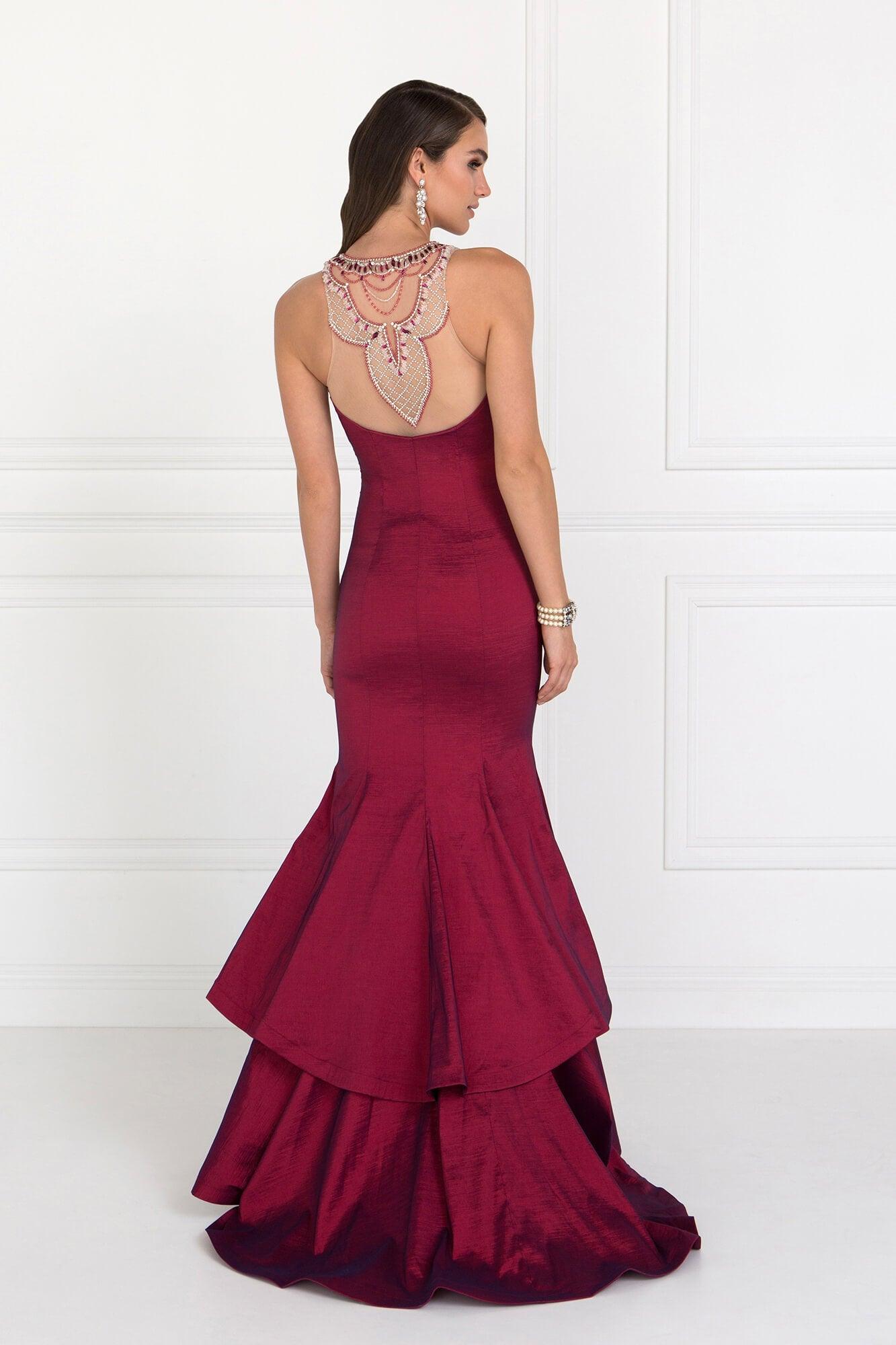 Teal Prom Long Formal Dress with Two-Tier Skirt Evening Gown ...