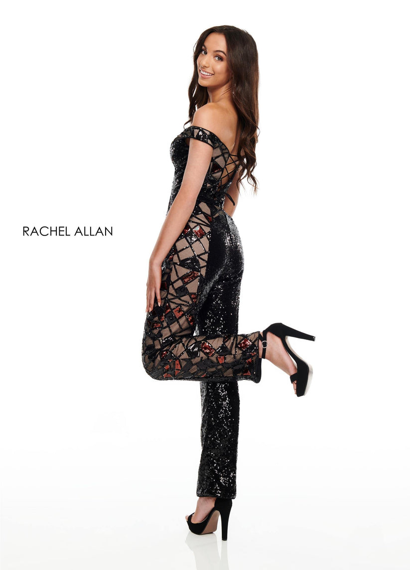 Black/Burgundy Off Shoulder Jumpsuit Prom for $339.99 – The Dress Outlet