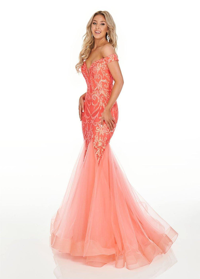 Neon Coral Prom Long Fitted Mermaid Dress for $479.99 – The Dress Outlet