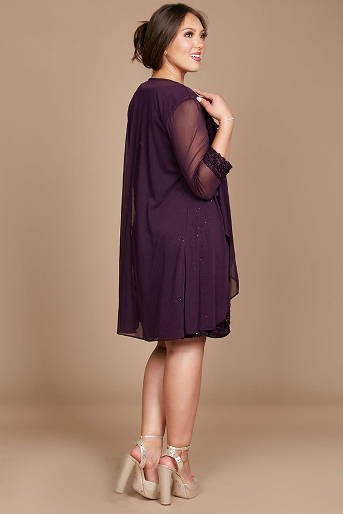 Plum R&M Richards 7078W Mother Of The Bride Plus Size Short Dress for ...
