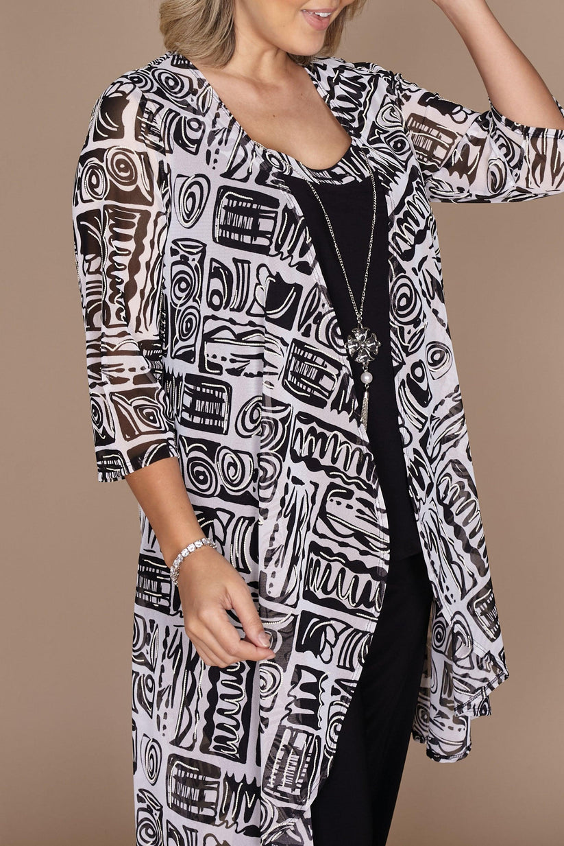 Black/Ivory R&M Richards 7248W Plus Size Duster Jacket Pant Suit for ...