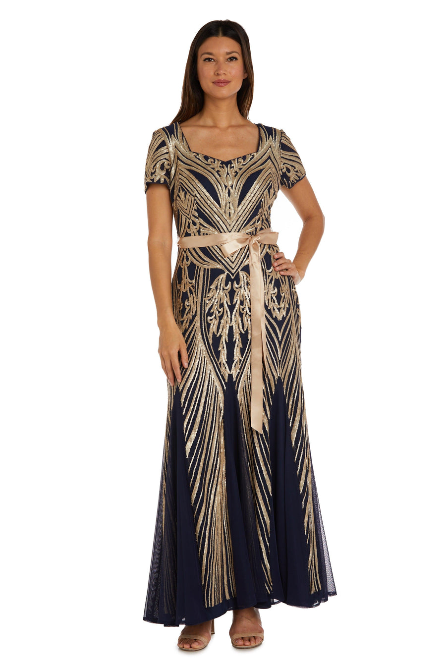 Navy/Gold Navy/Gold 14 R&M Richards 7385 Long Mother Of The Bride Dress ...