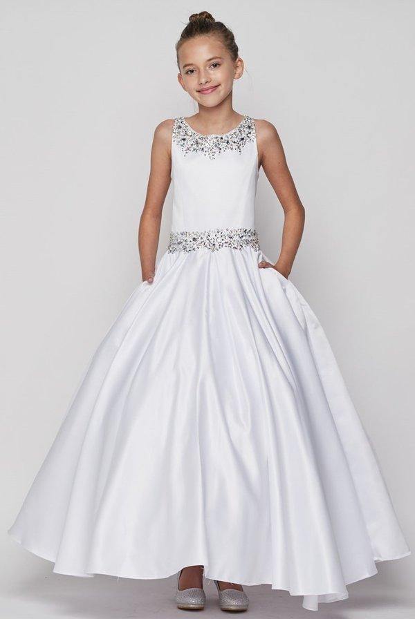 Aqua Satin and Sequin Ball Gown Flower Girl Dess for $161.99 – The ...