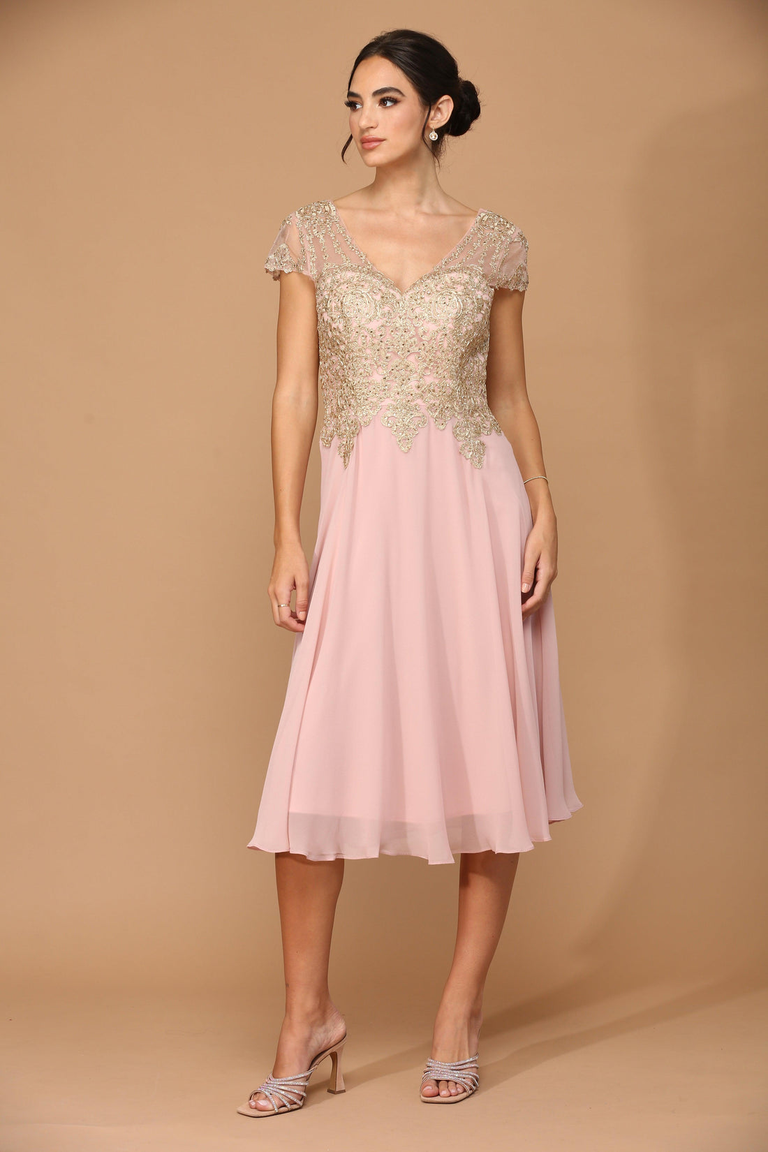 Dusty Rose Short Dress Formal Cap Sleeve for $153.99 – The Dress Outlet