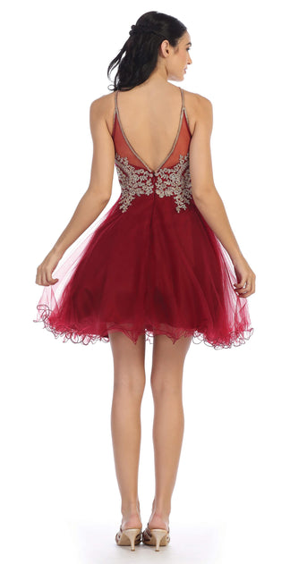 Burgundy Short Homecoming Halter Prom Dress | DressOutlet for $143.99 ...
