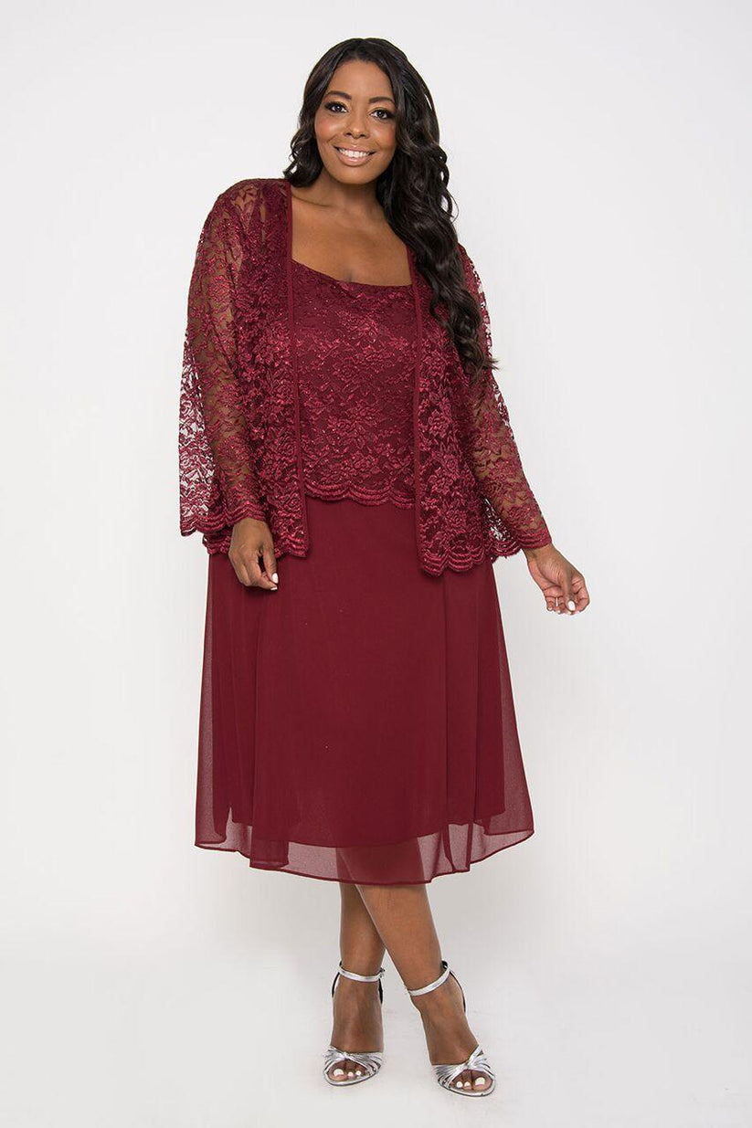 Burgundy Short Mother Of The Bride Dress With Jacket | DressOutlet for ...