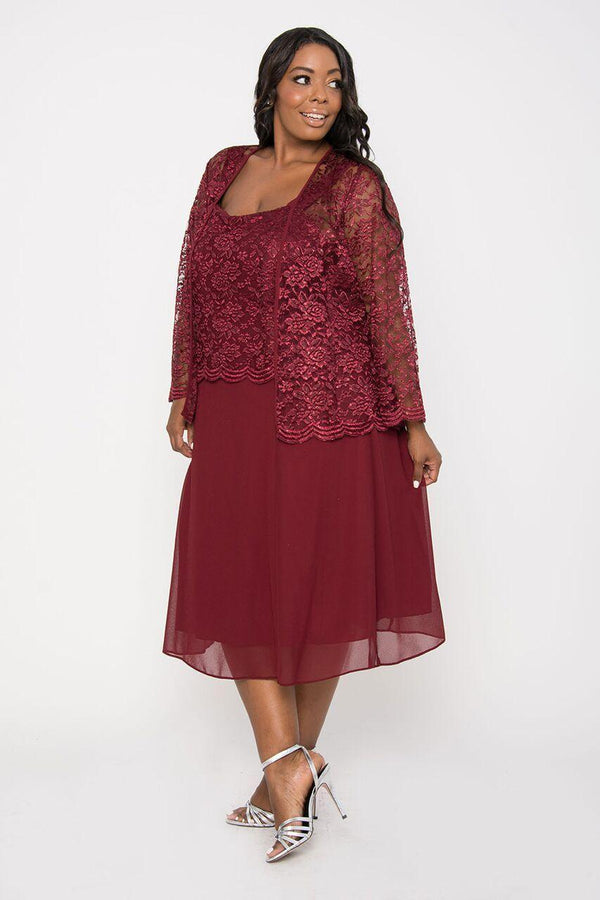 Burgundy Short Mother Of The Bride Dress With Jacket | DressOutlet for ...