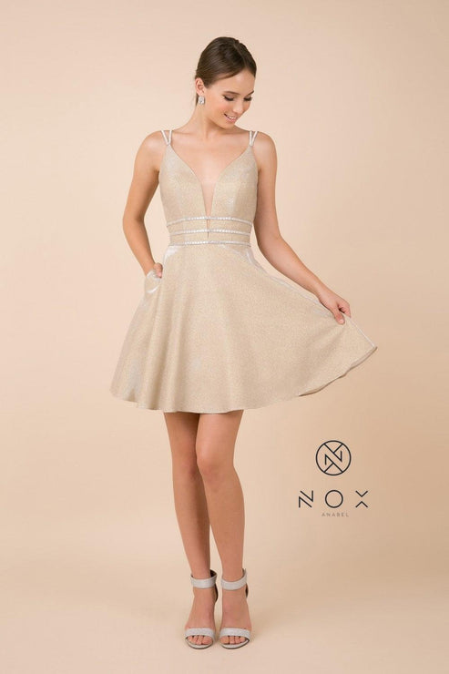 Gold Short Prom Dress Sleeveless Cocktail for $119.0 – The Dress Outlet