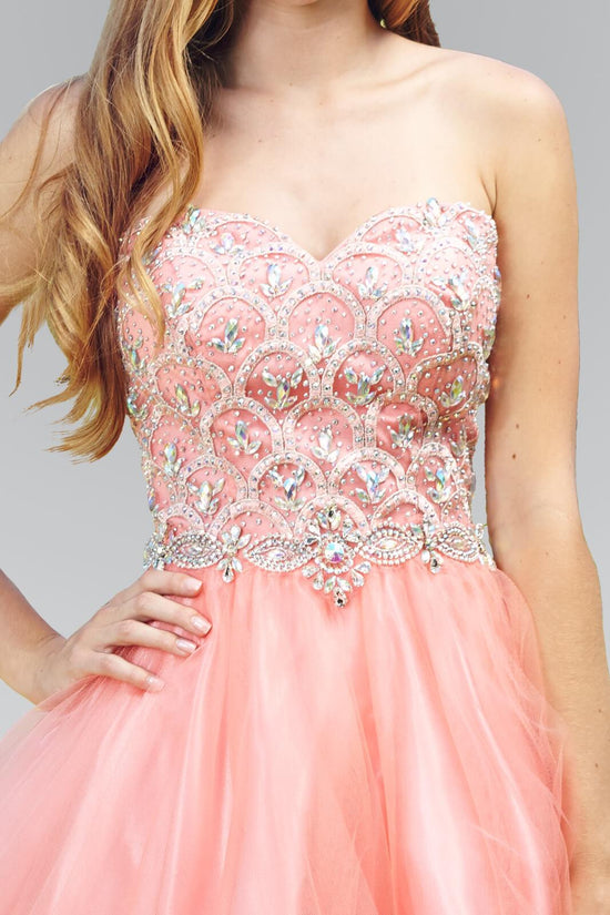 Coral Strapless Short Prom Dress Homecoming for $102.0 – The Dress Outlet