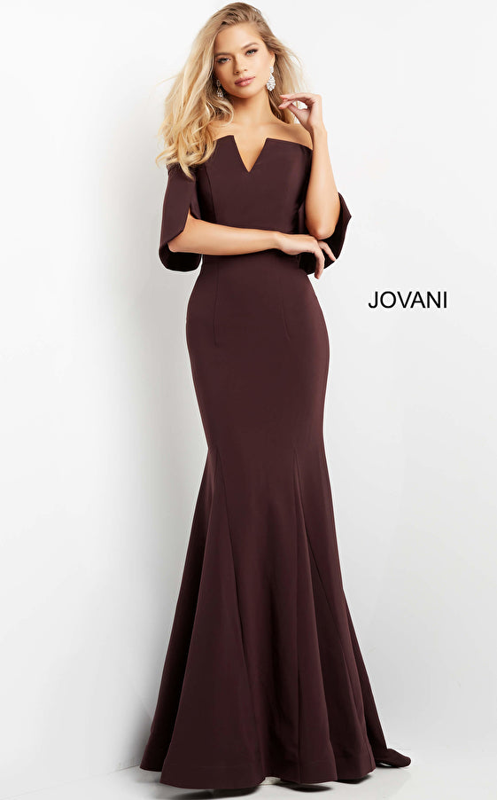 Plum Jovani 04341 Off Shoulder Sheath Mermaid Formal Dress for $640.0 – The Dress Outlet